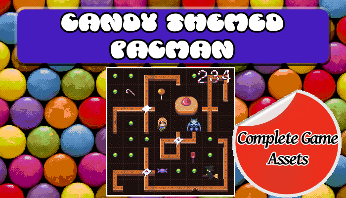 Candy Themed Pacman Style Arcade Game - Full Assets