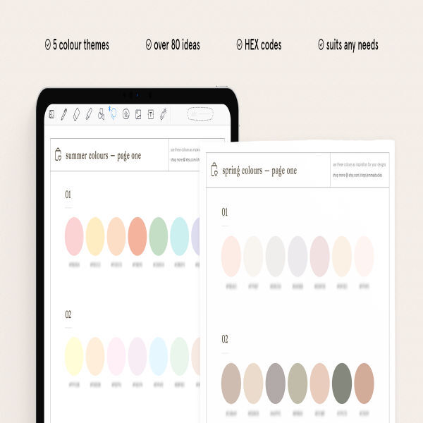 Colour Swatch Ideas Catalogue (For Digital Planning, Bullet Journalling)
