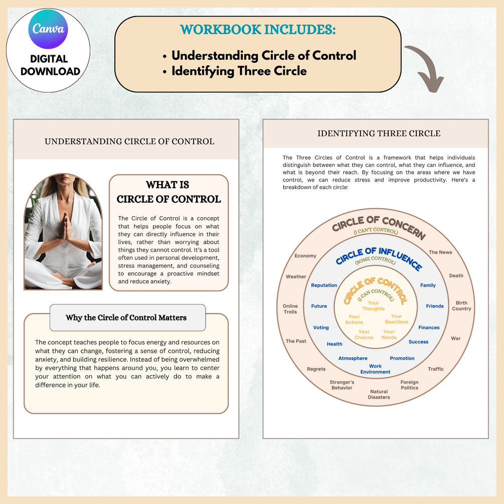 Circle of Control Workbook, therapy worksheets, things I can control ...