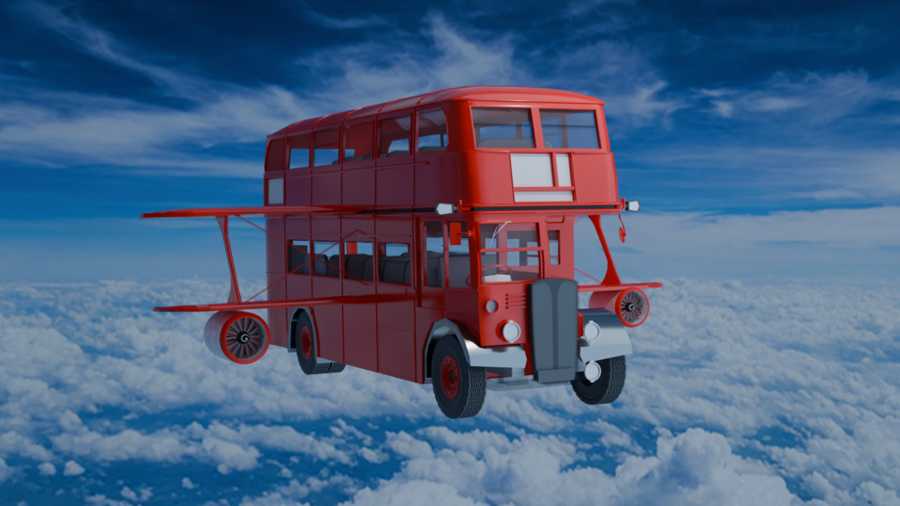 Flying Double Decker Bus