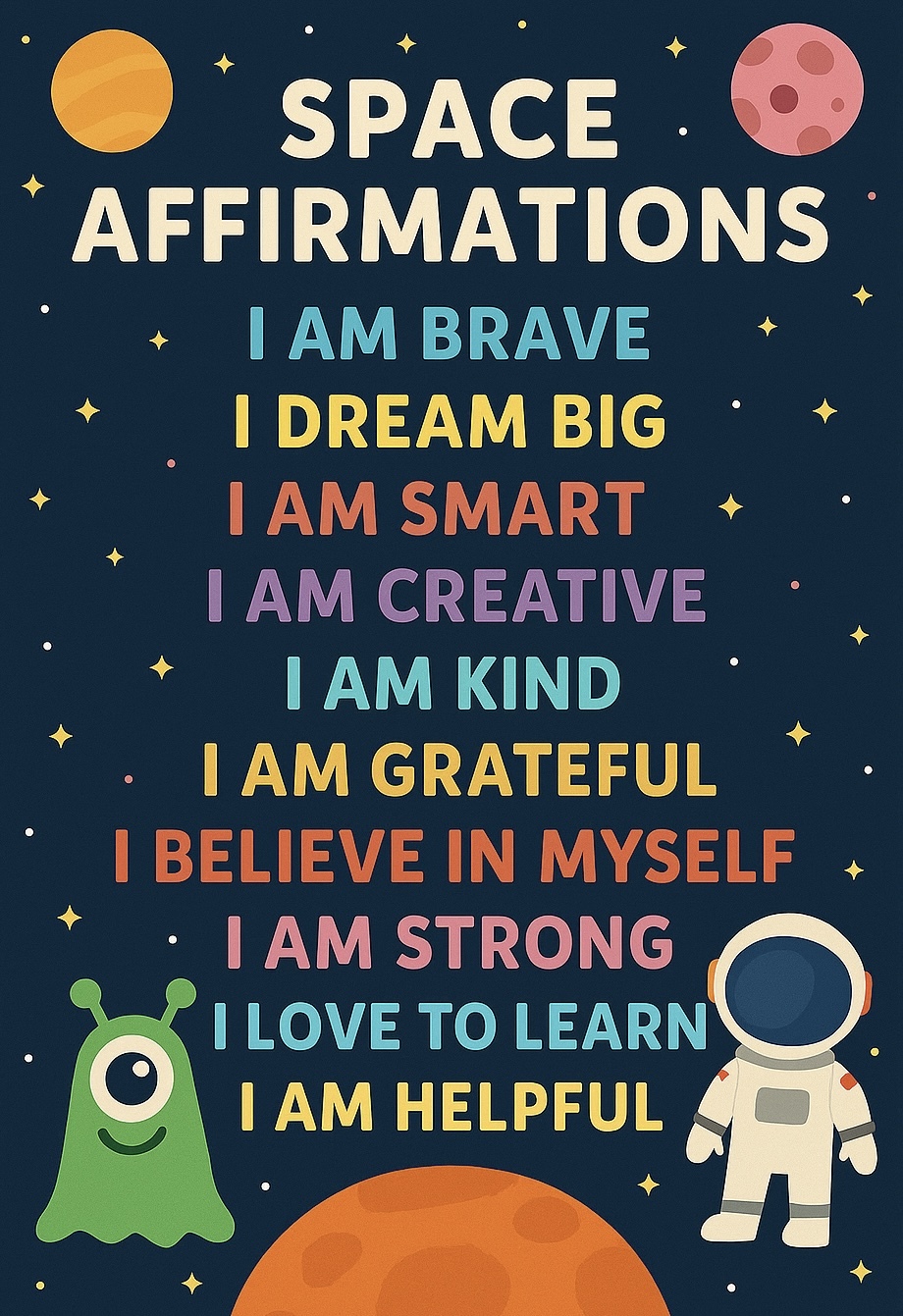 Space Affirmations Poster – Empowering Printable for Kids