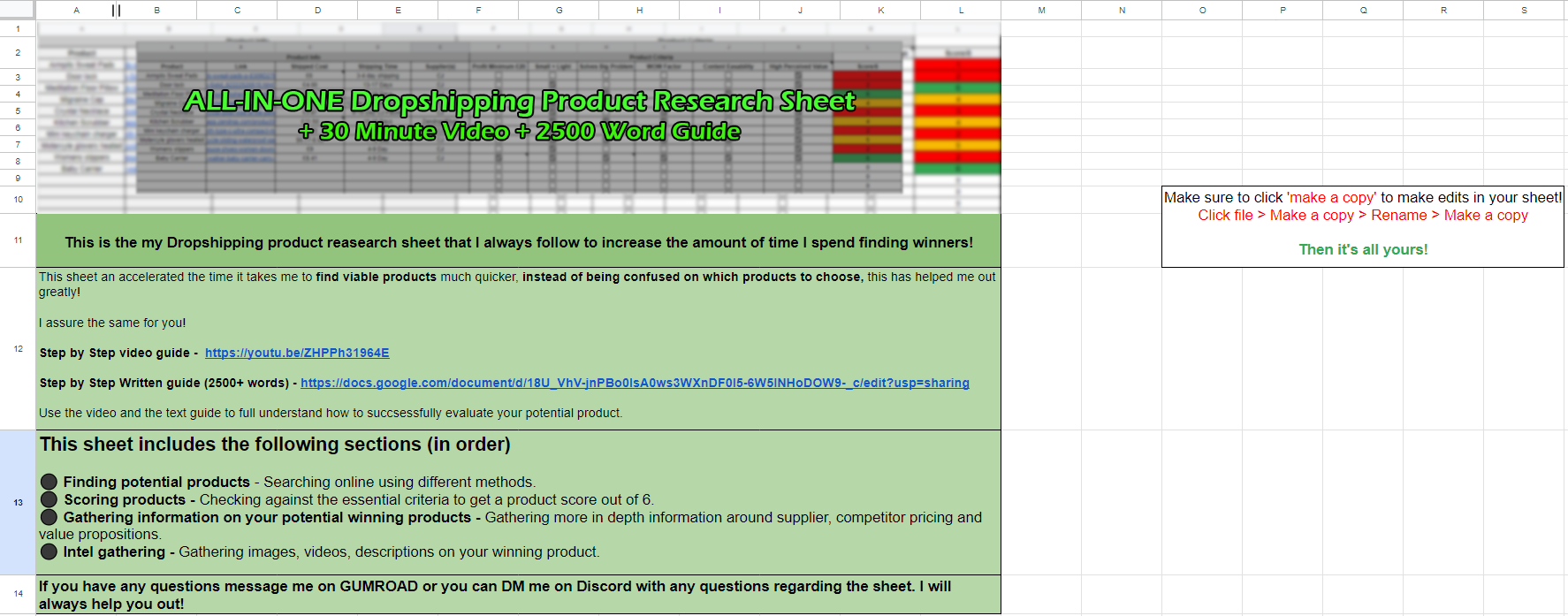 Dropshipping Product Research sheet (Template)
