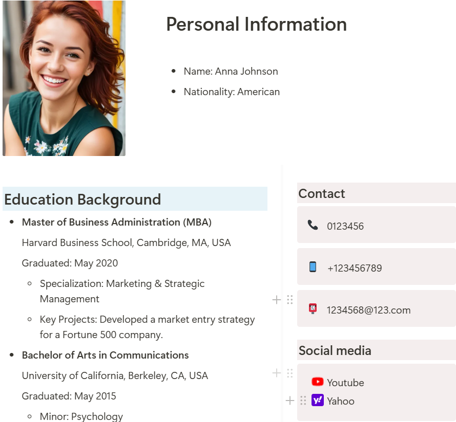 Anna's Resume