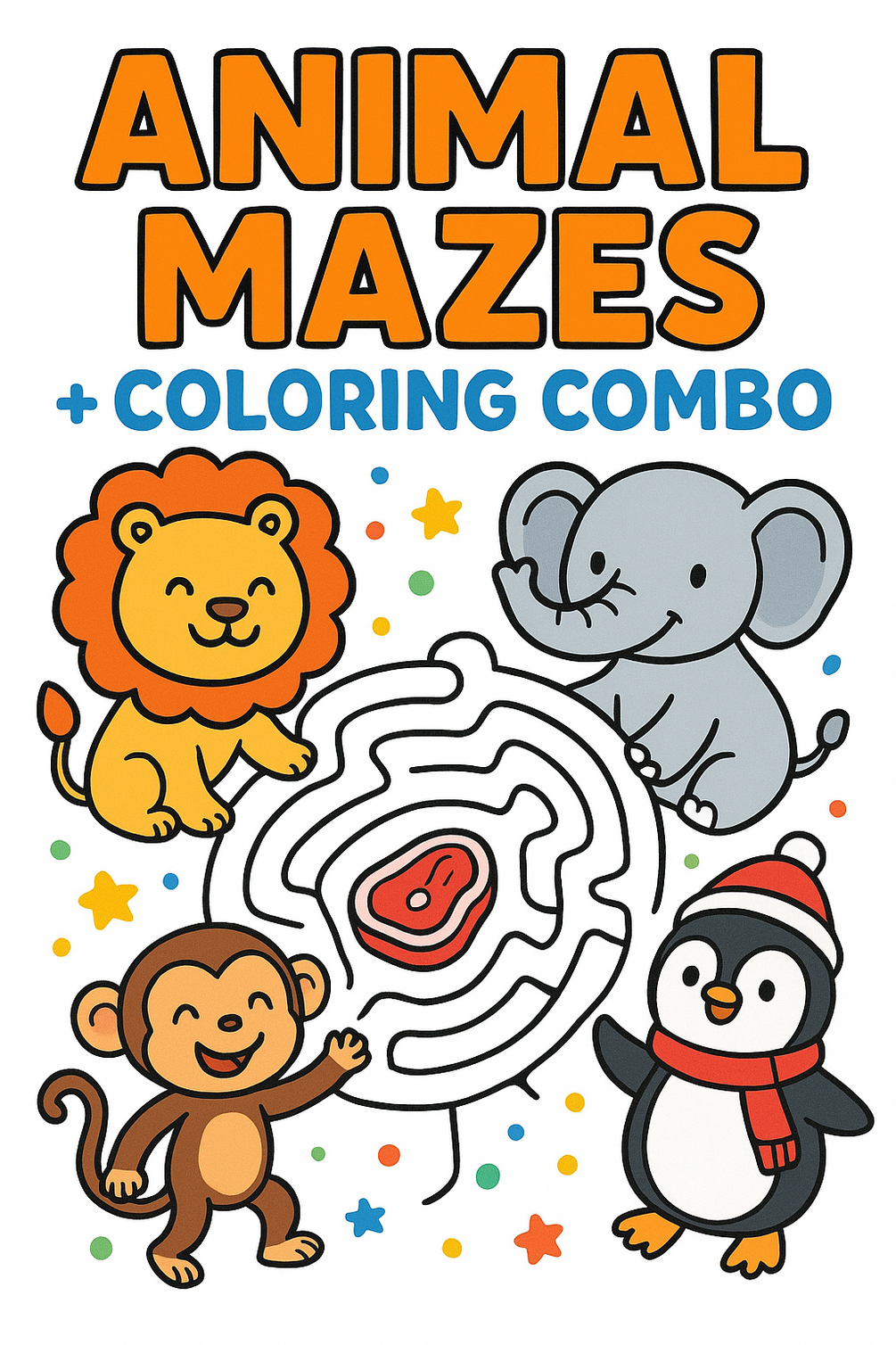 Color & Solve Cute Animal Mazes