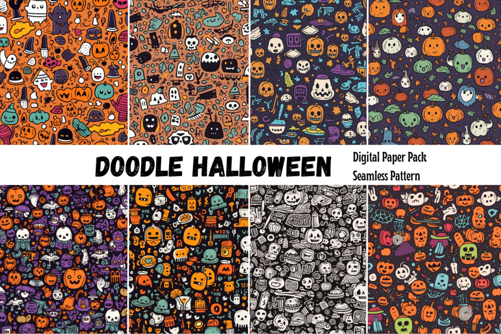 Doodle Halloween Digital Paper Background Set