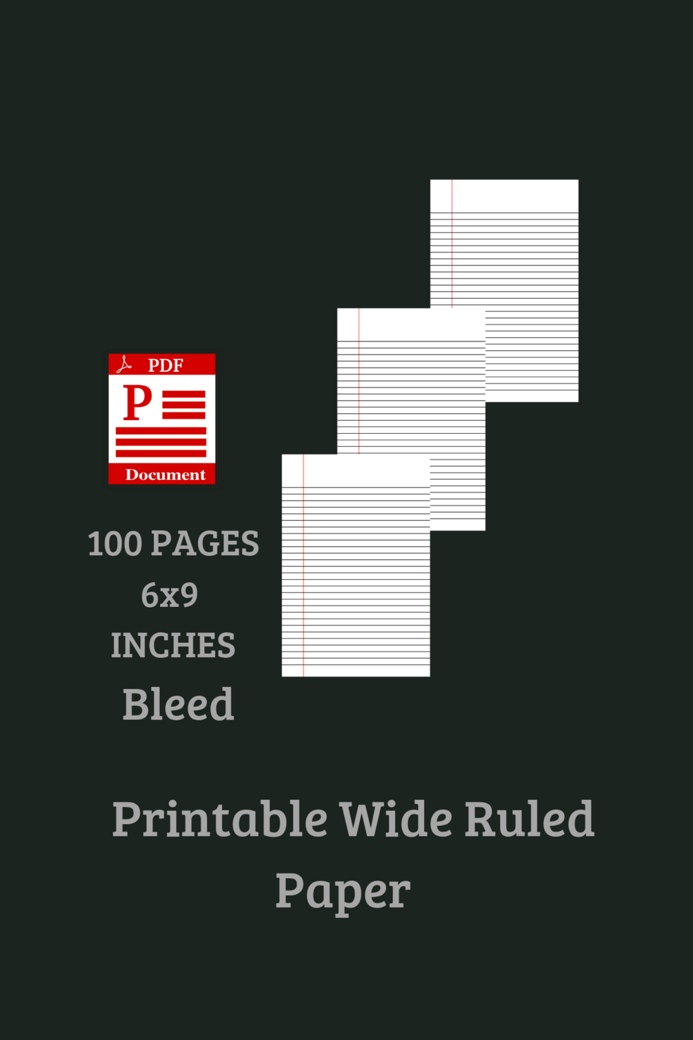 Printable Wide Ruled Paper 6x9 in 100 pages