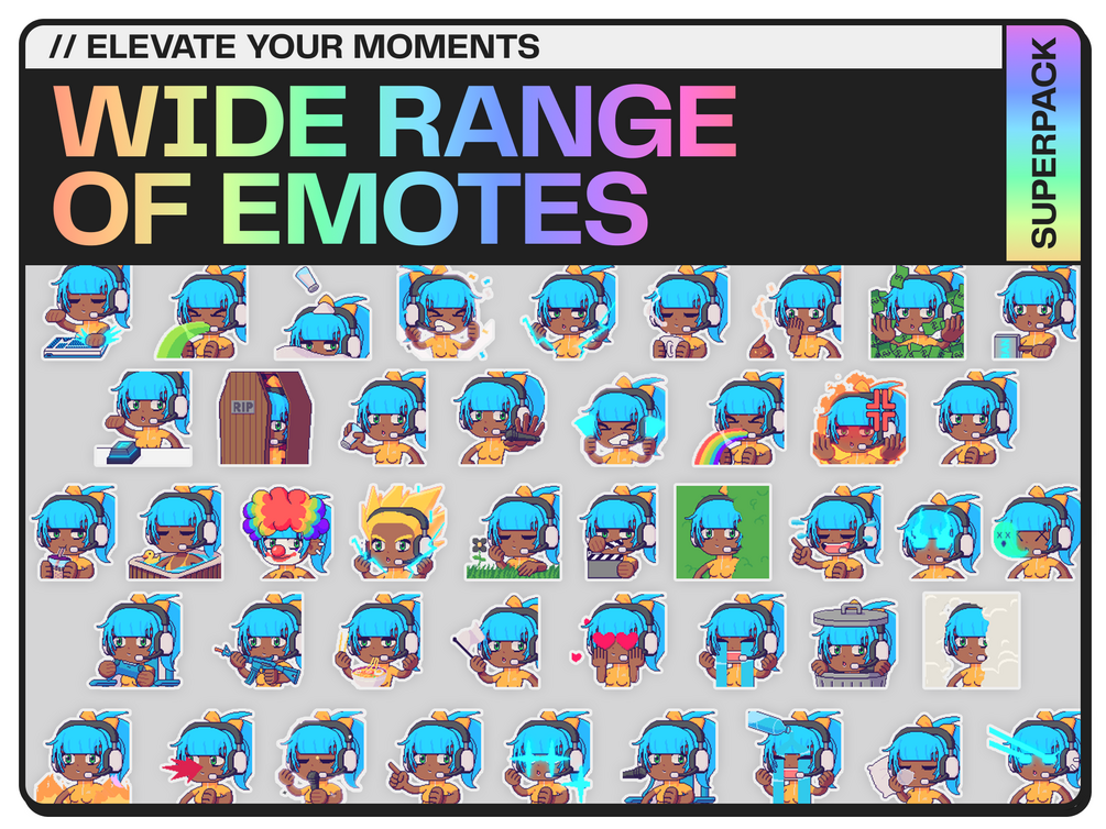 Blue Haired Gamer Girl Emote Pack