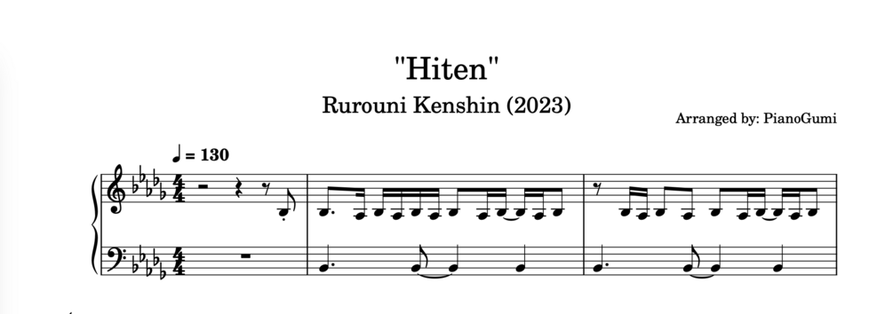 Rurouni Kenshin (2023) OP - "Hiten" - EASY Piano Sheet Music