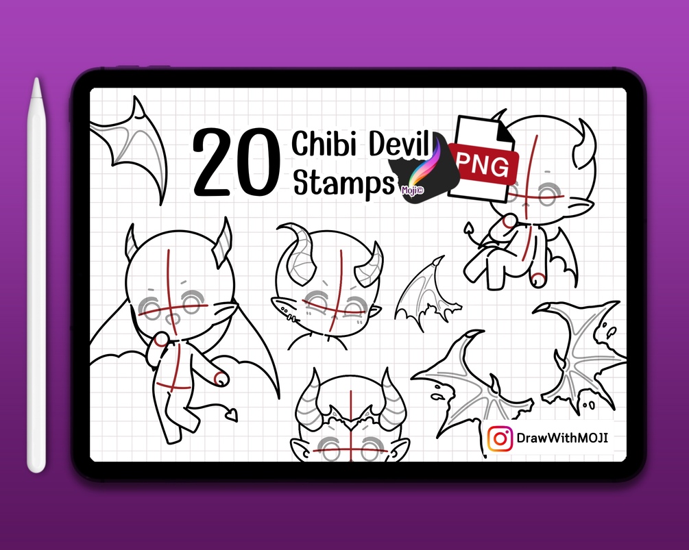 20 Chibi Devil Stamps for Procreate / PNG files