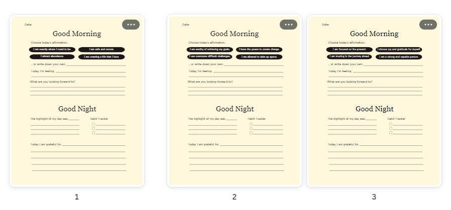 Good Morning, Good Night Daily Journal Template with Affirmations - Teaser