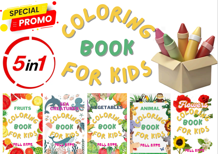 Printable 5 in 1 Bundle Coloring Book for Kids