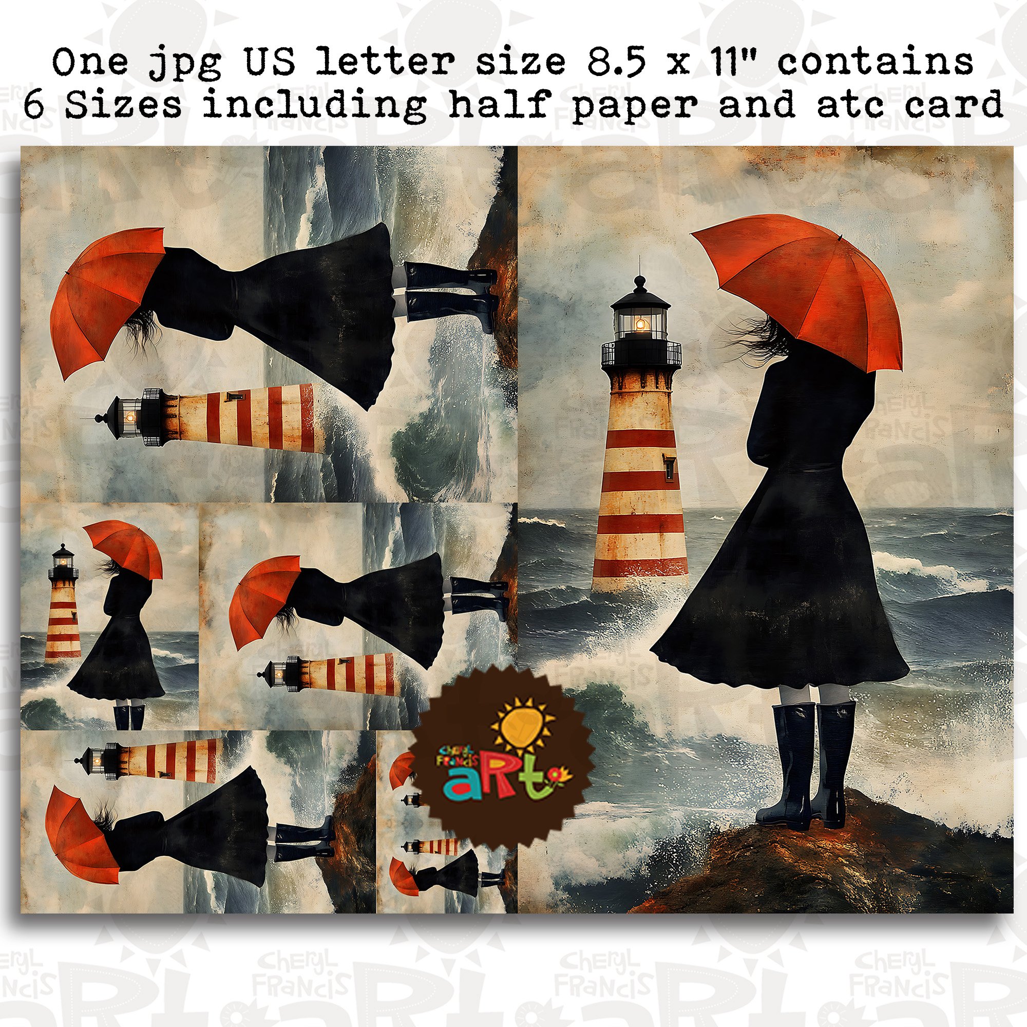 Girl and Lighthouse Single Image No.77 Printable Junk Journal Half ...