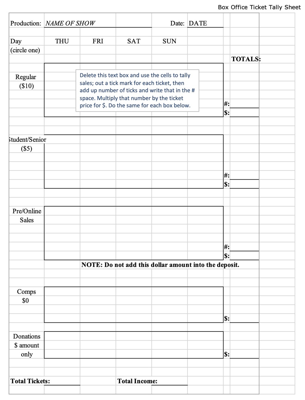 Box Office Tally Sheet