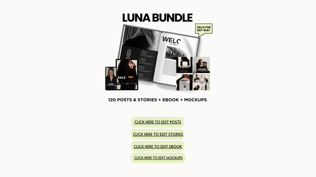 LUNA Bundle: 120 Instagram Posts & Stories + E-book + Mockups - Your ...