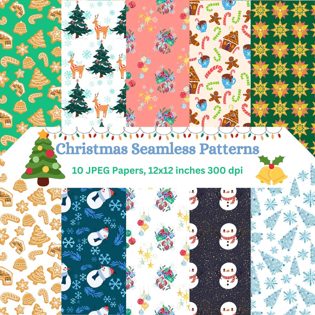 Christmas Digital Paper Pack - 10 Seamless Patterns