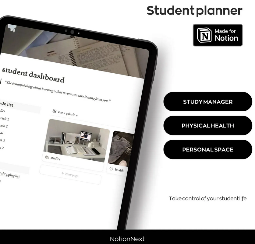 Student dashboard Notion template
