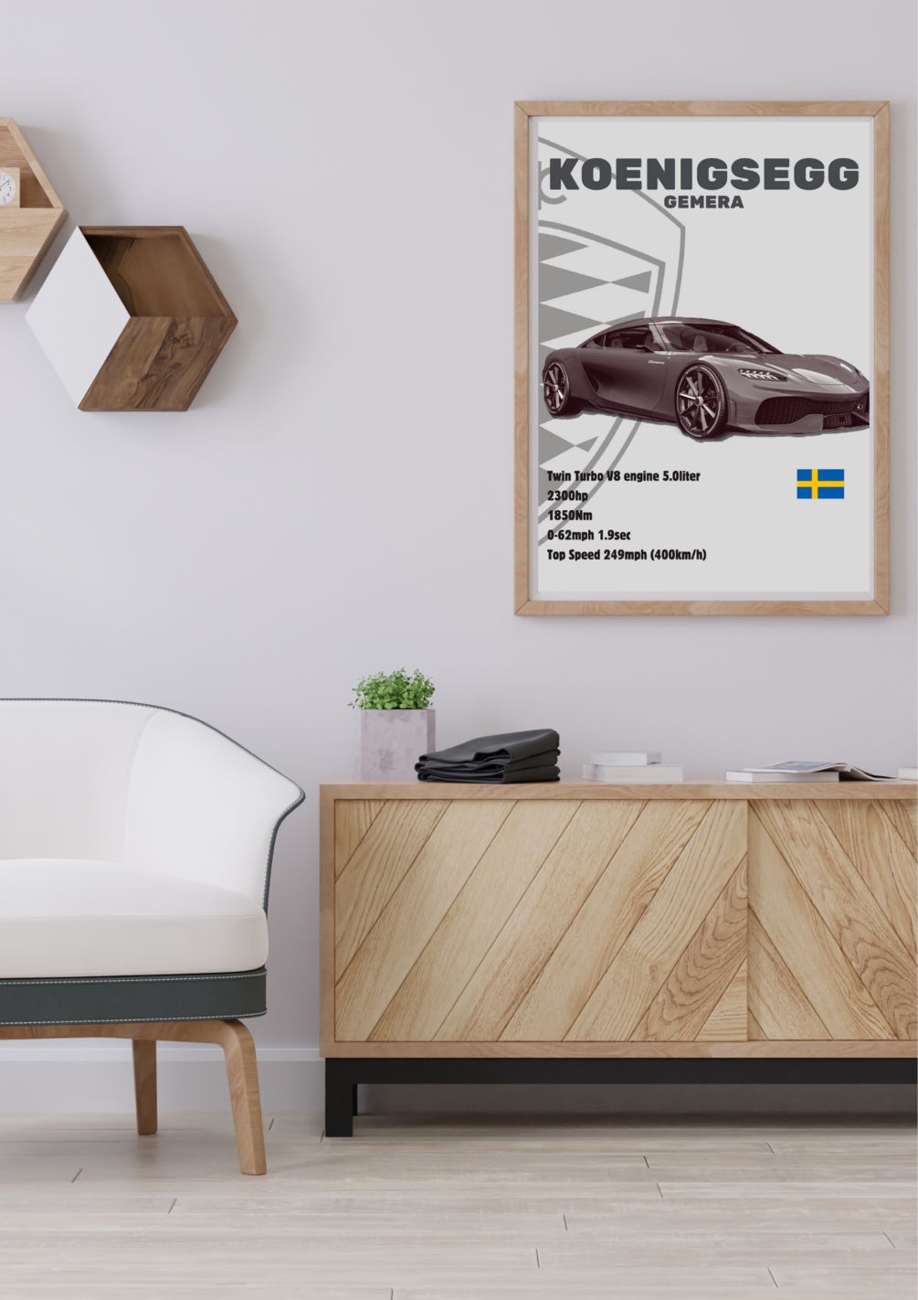KOENIGSEGG GEMERA POSTER WITH SPECS FOR AUTOMOBILE ENTHUSIASTS