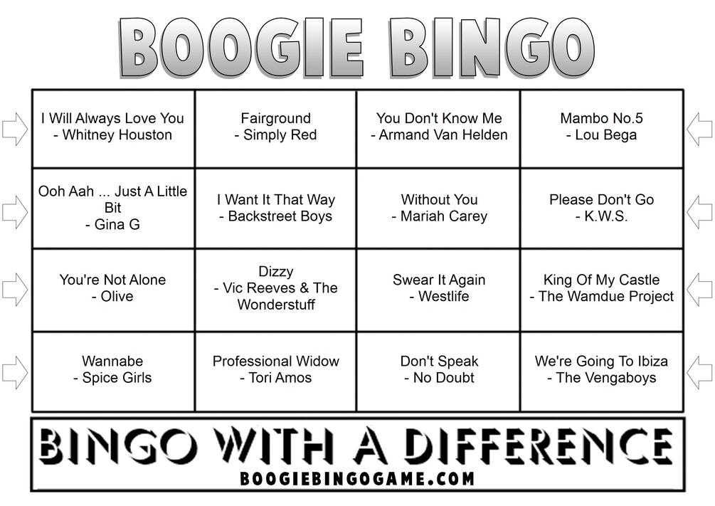 Boogie Bingo - Game 39 (90's Number Ones) - (50 - 200 Tickets)