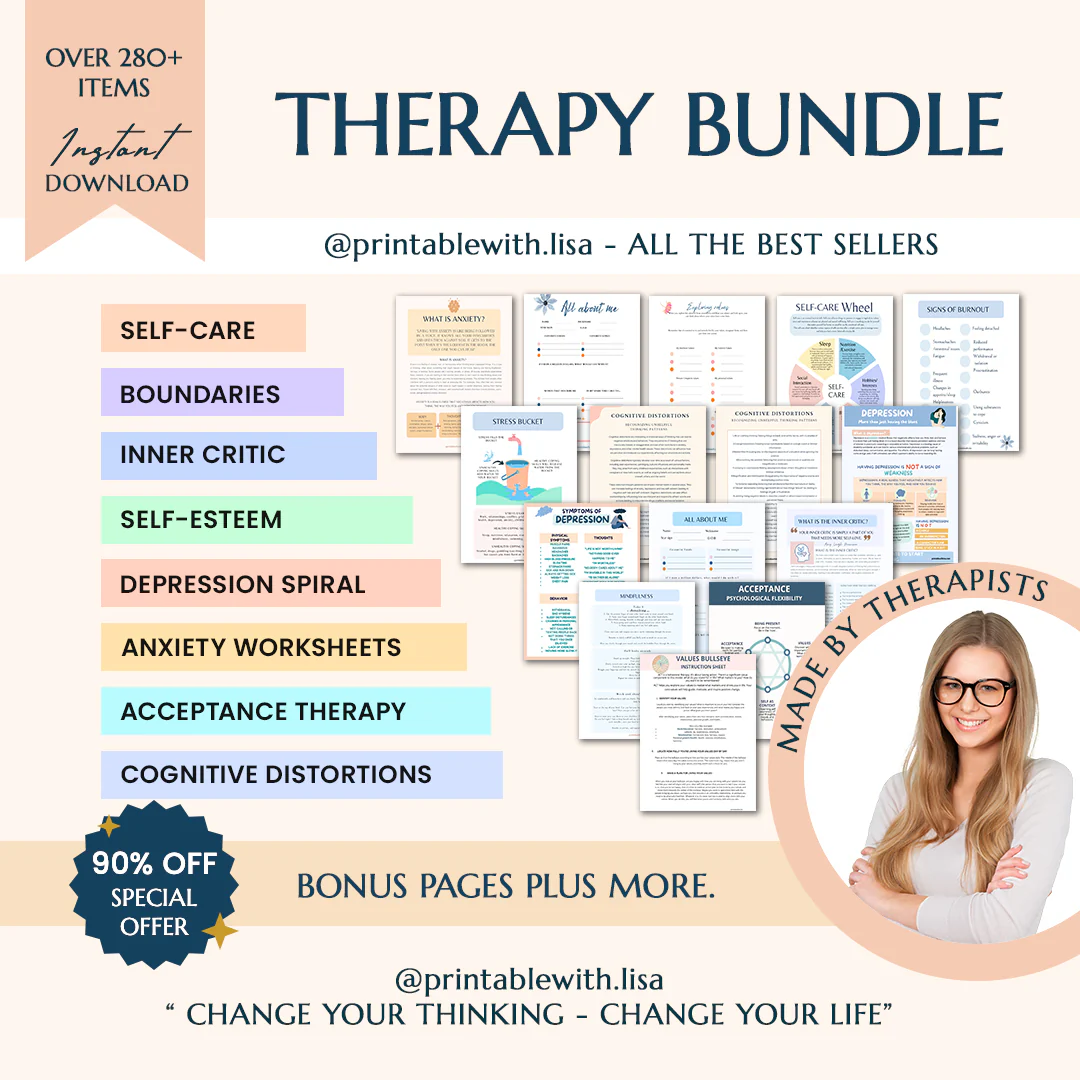 Therapy Worksheet 90% Off Bundle, Psychology Resources, Inner Critic, Boundaries, Trauma ...