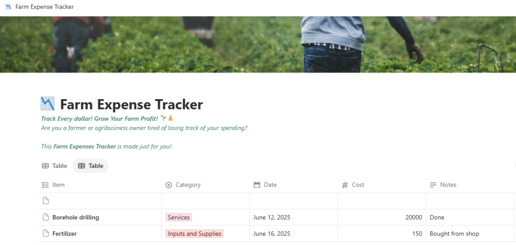 Farm Expense Tracker Template