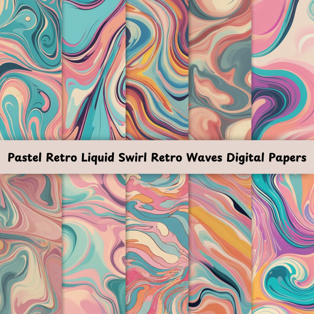 Pastel Retro Liquid Swirl Retro Waves Digital Papers Seamless Patterns ...