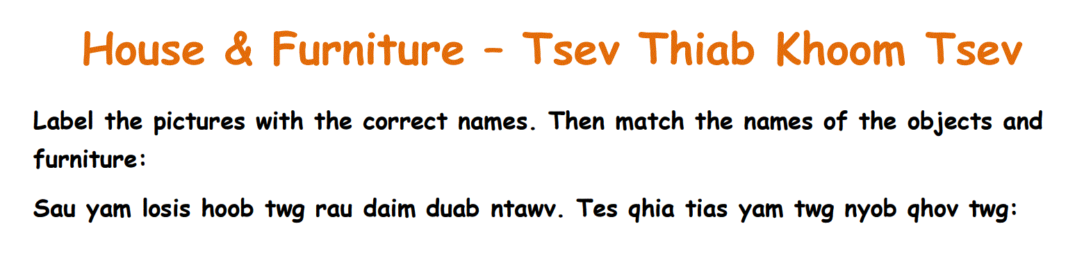 House and Household Objects in English and Hmong