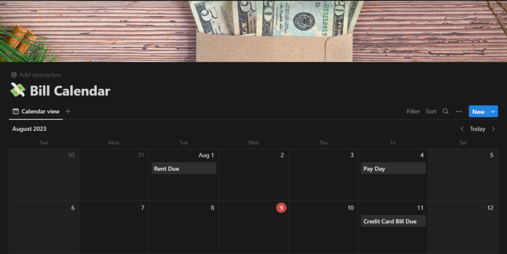 Bill Calendar Notion Template