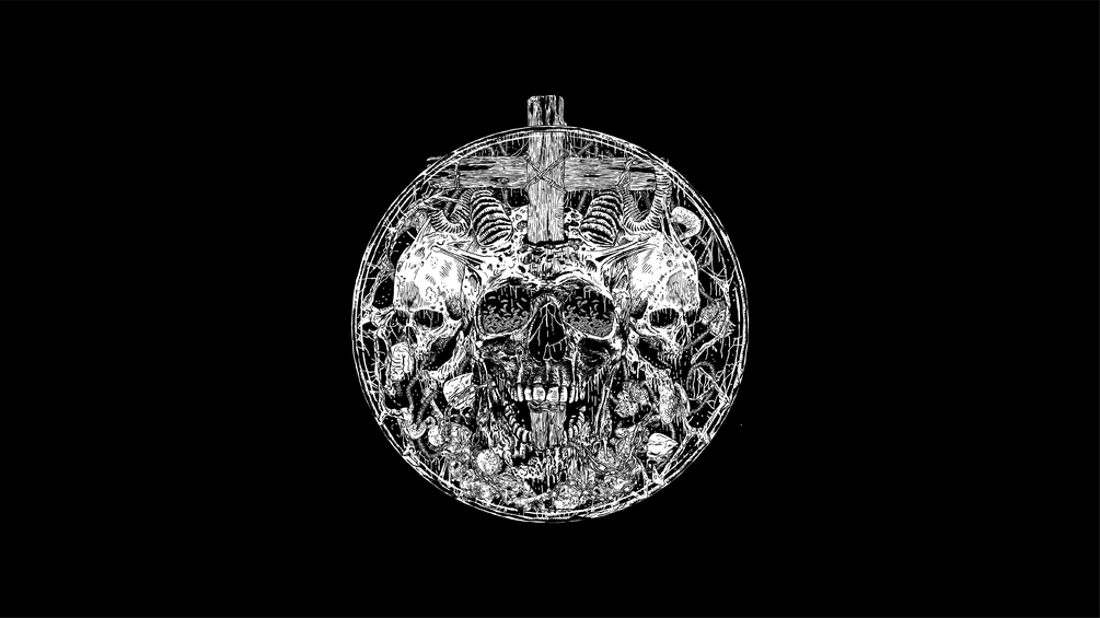 cross and skull hand draw death metal illustration