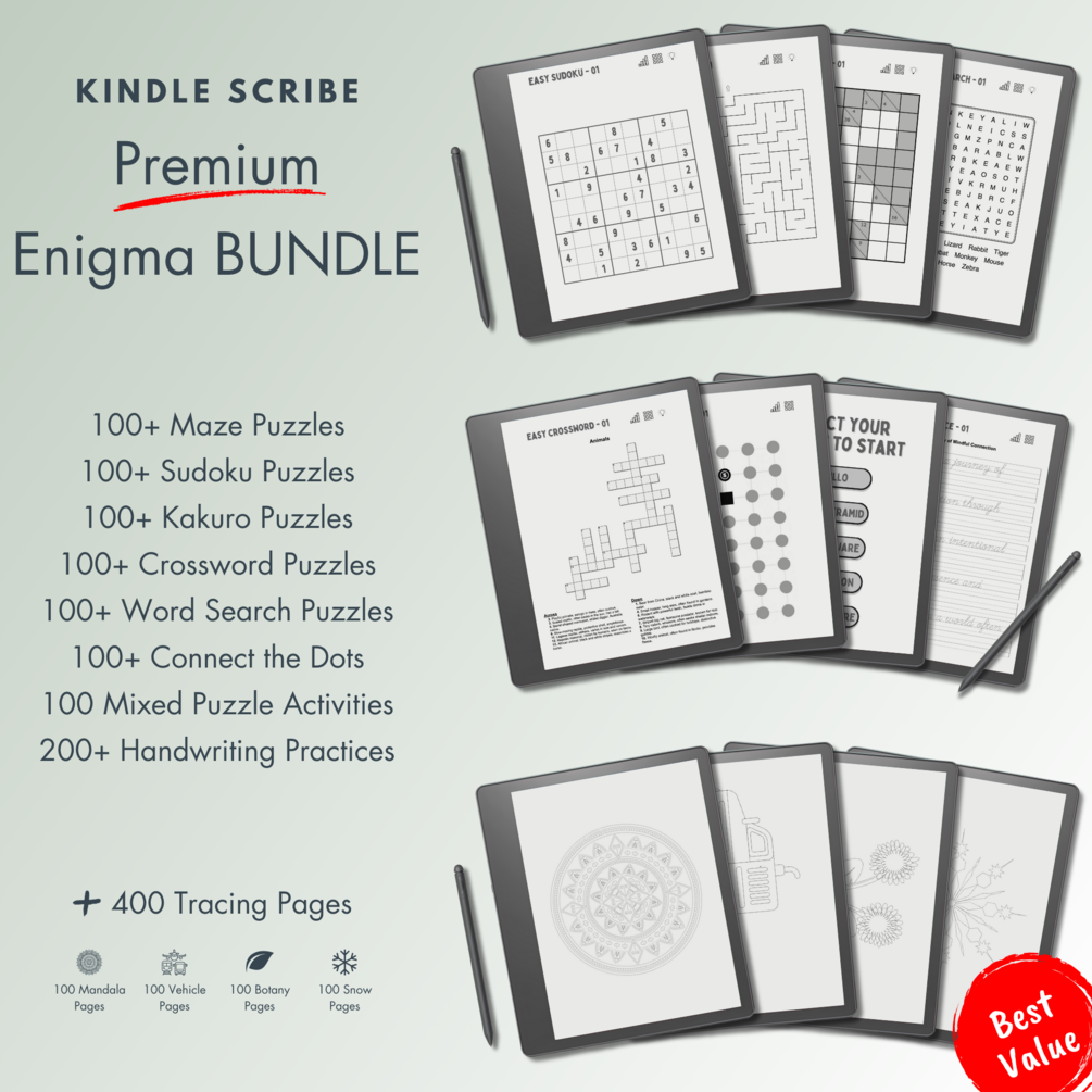Kindle Scribe PREMIUM Puzzle Bundle - Pack of 9 + 1 Ultimate Brain ...