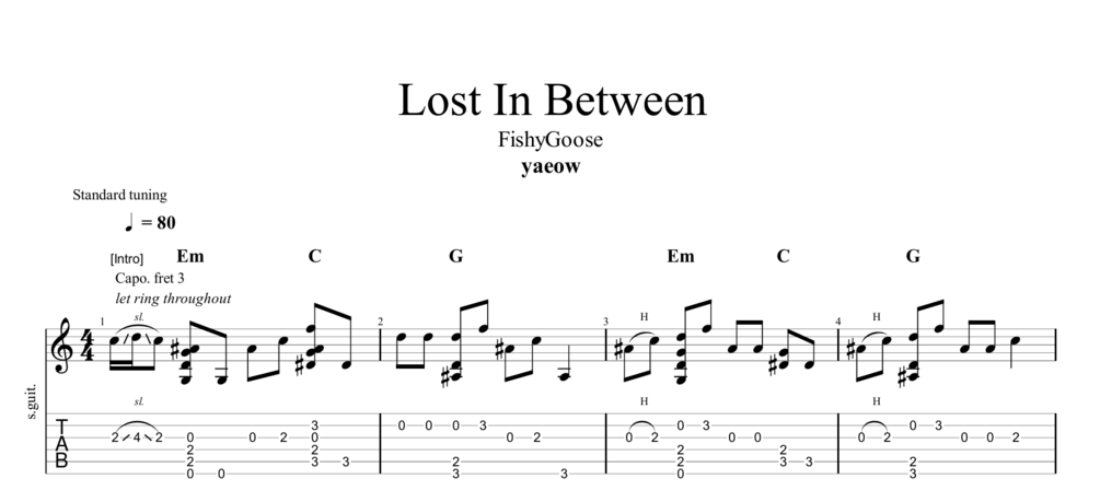 Lost In Between - yaeow - Guitar Tabs