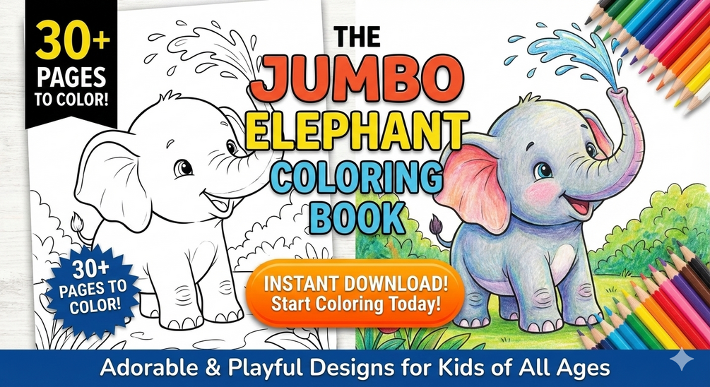 Jumbo Elephant Coloring Book for Kids: 30+ Printable Pages (Digital ...
