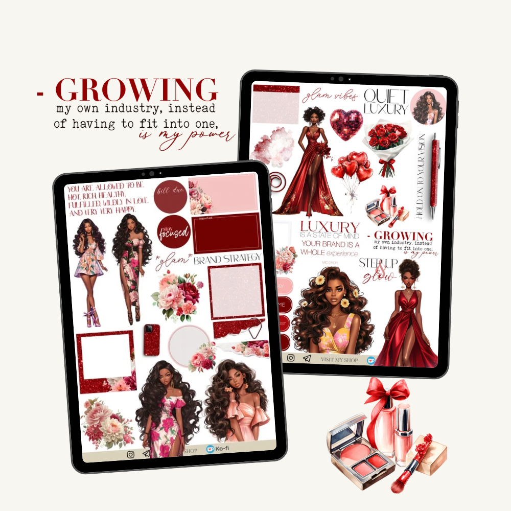 She’s Glam stickers, GoodNotes & PNG