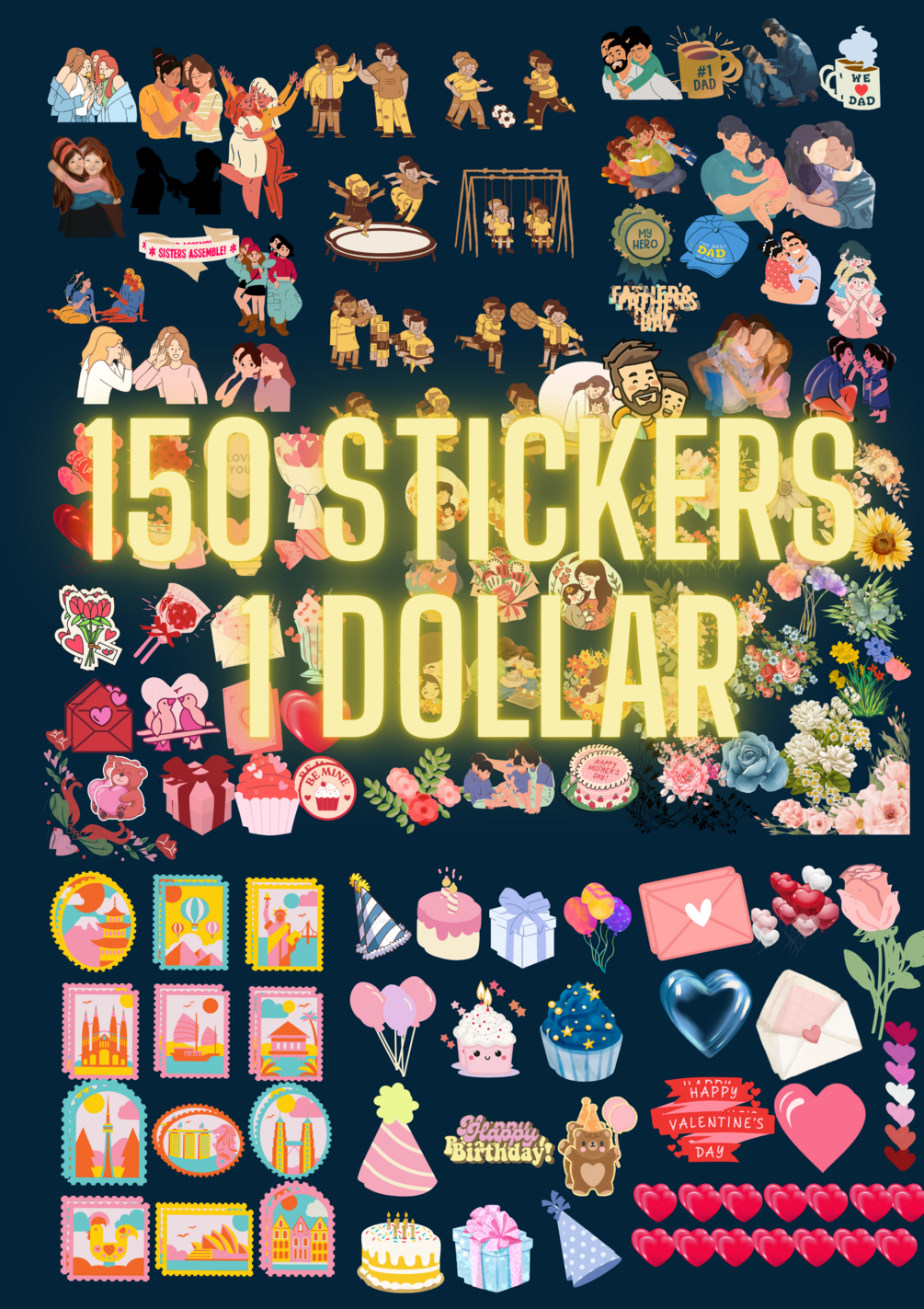 150+ Stickers Bundle for $1 | For Commercial Use | Digital Stickers ...