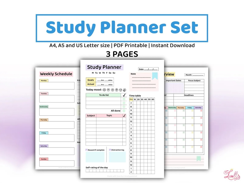 Pastel Study Planner Printable | Daily, Weekly, Monthly Planner PDF ...