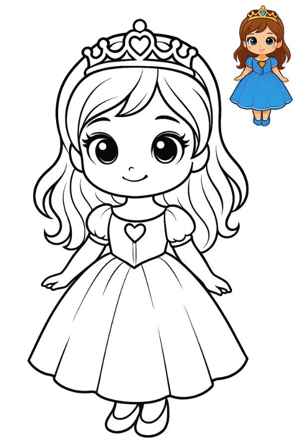 Cute Princess Coloring Page for Kids – Printable PDF Worksheet