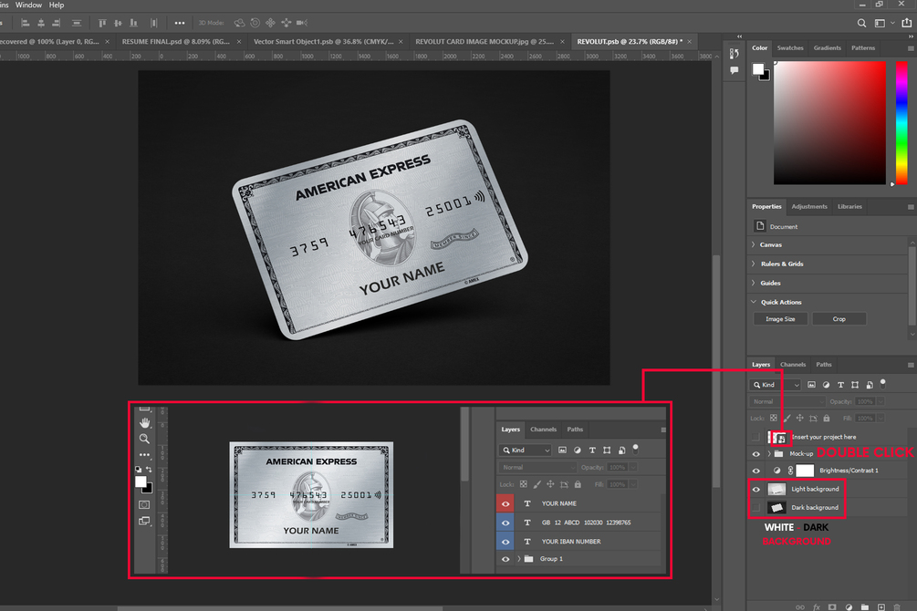 Editable American Express Card PSD with Card Number and Name Customization