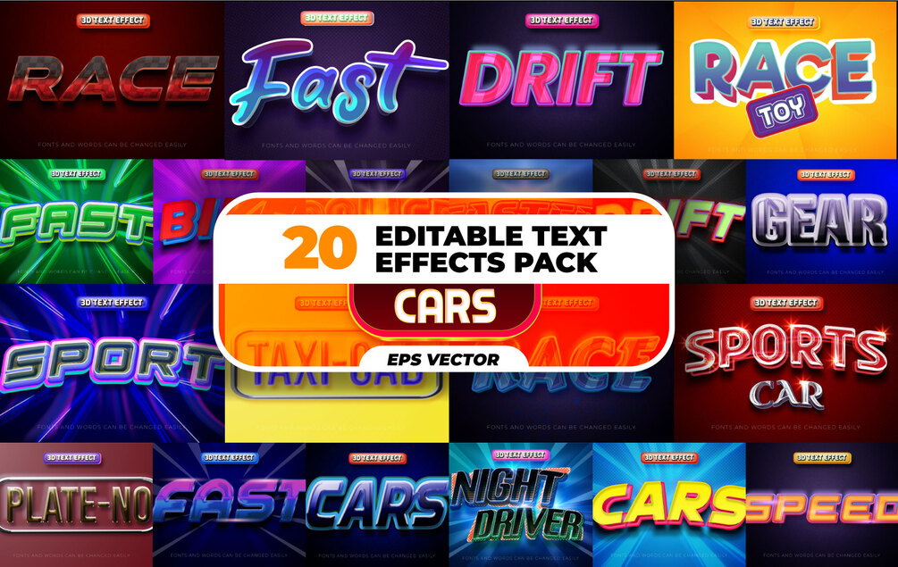 Cars Speed - Editable Illustrator Text Effect Pack 🚗💨