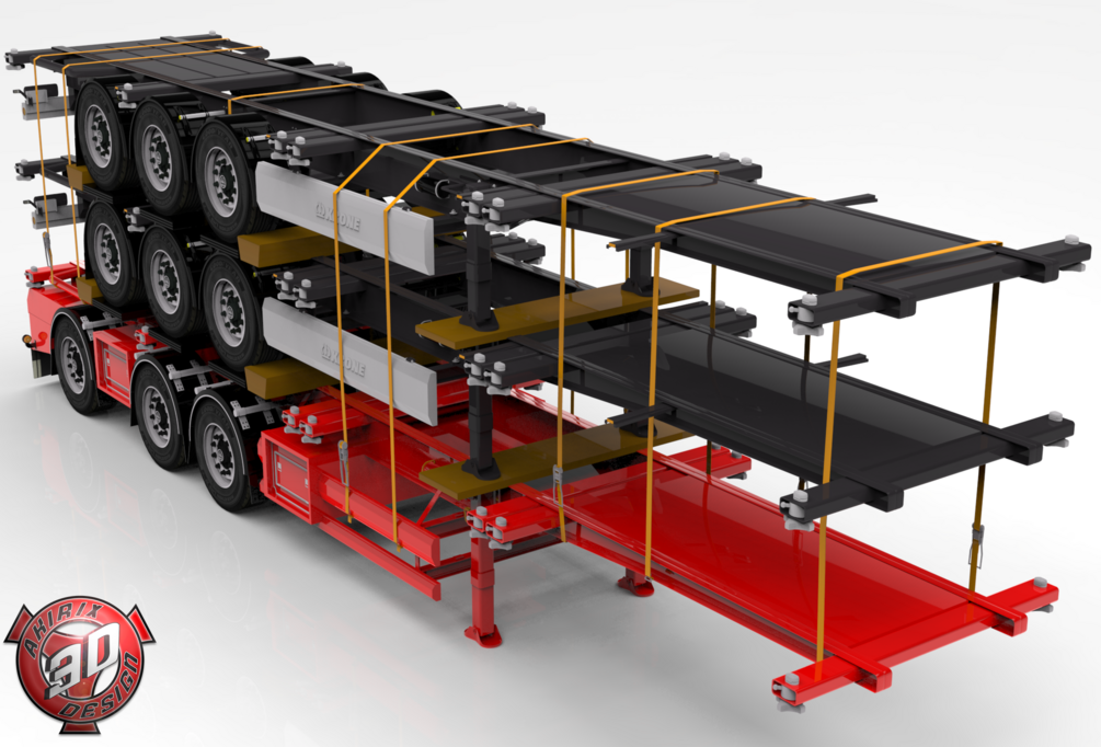 3D Container Trailer Model With Trailer Loads