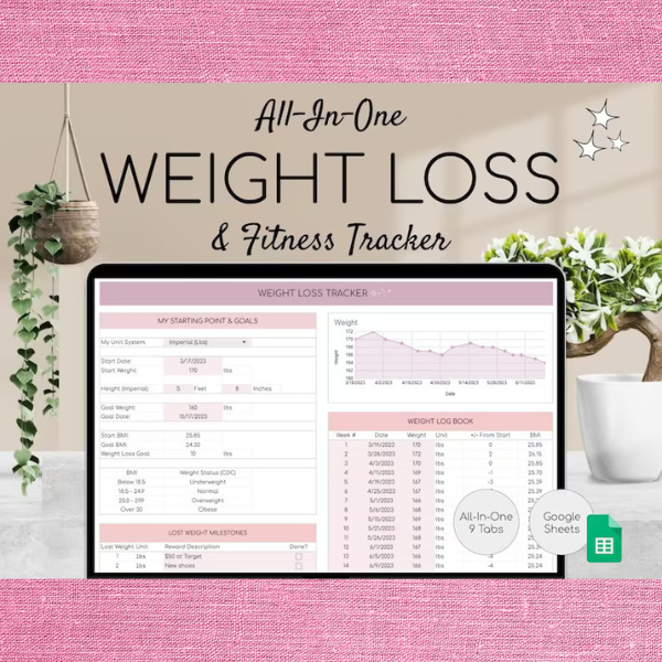 Weight Loss & Fitness Tracker | Google Sheets | Calorie Tracker | Meal ...