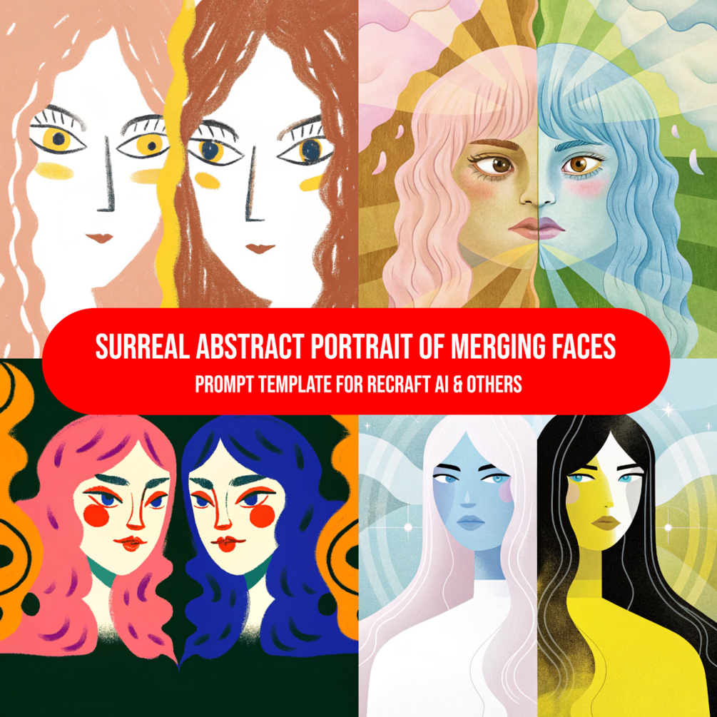 Prompt Template for Surreal Abstract Portrait of Merging Faces