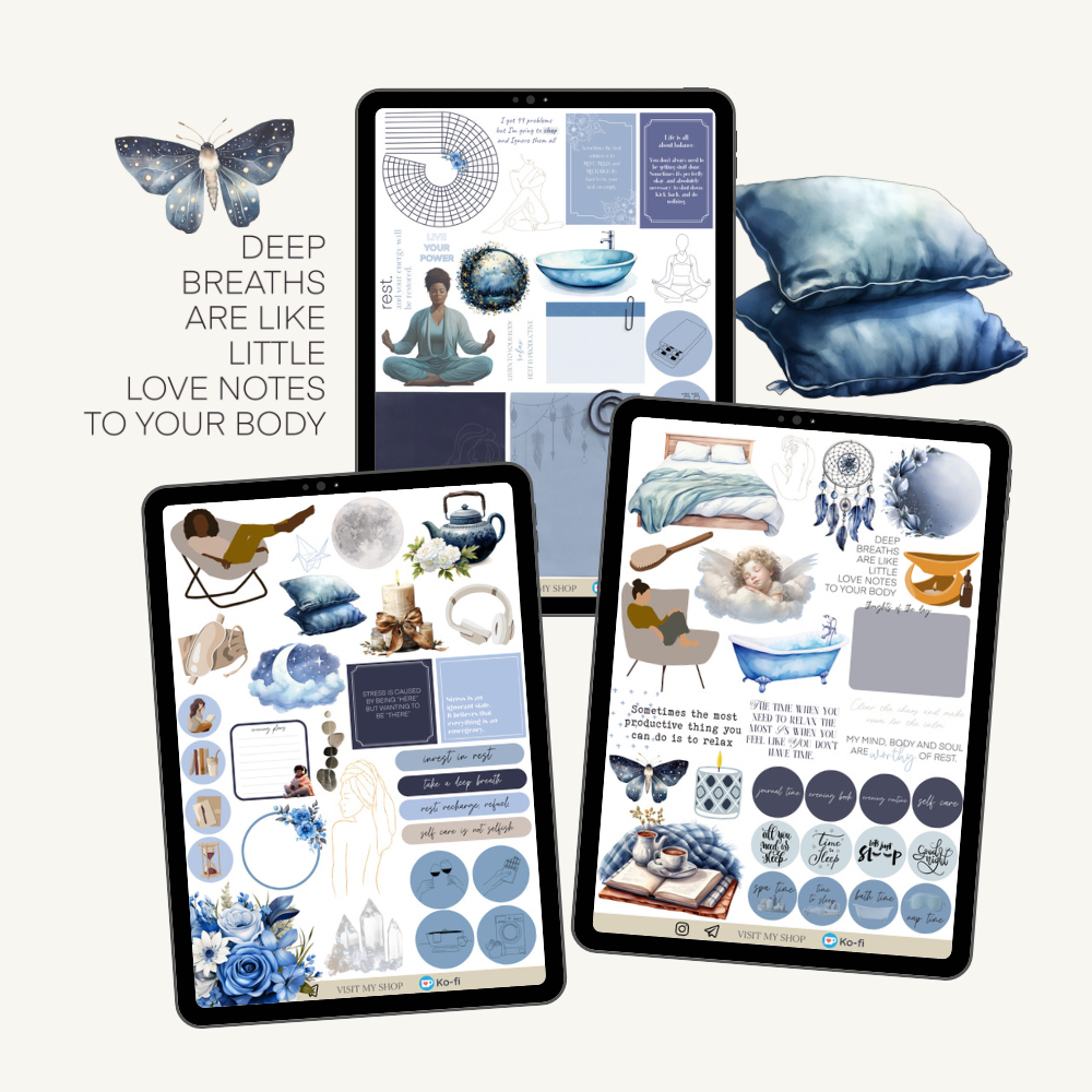 Rest Time stickers, GoodNotes & PNG