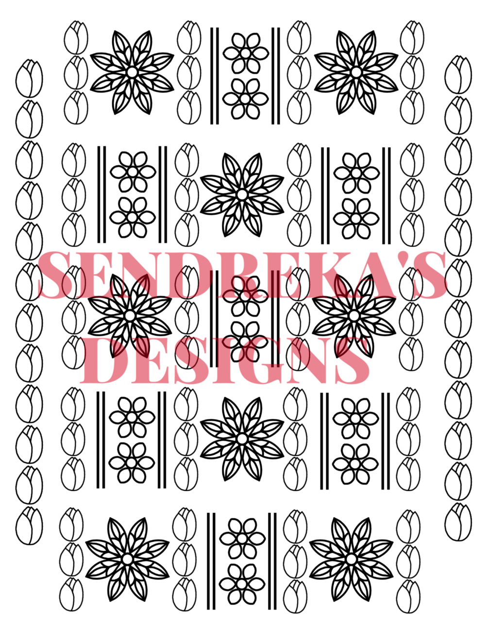 PDF Coloring Page of Columns and Rows of Flowers