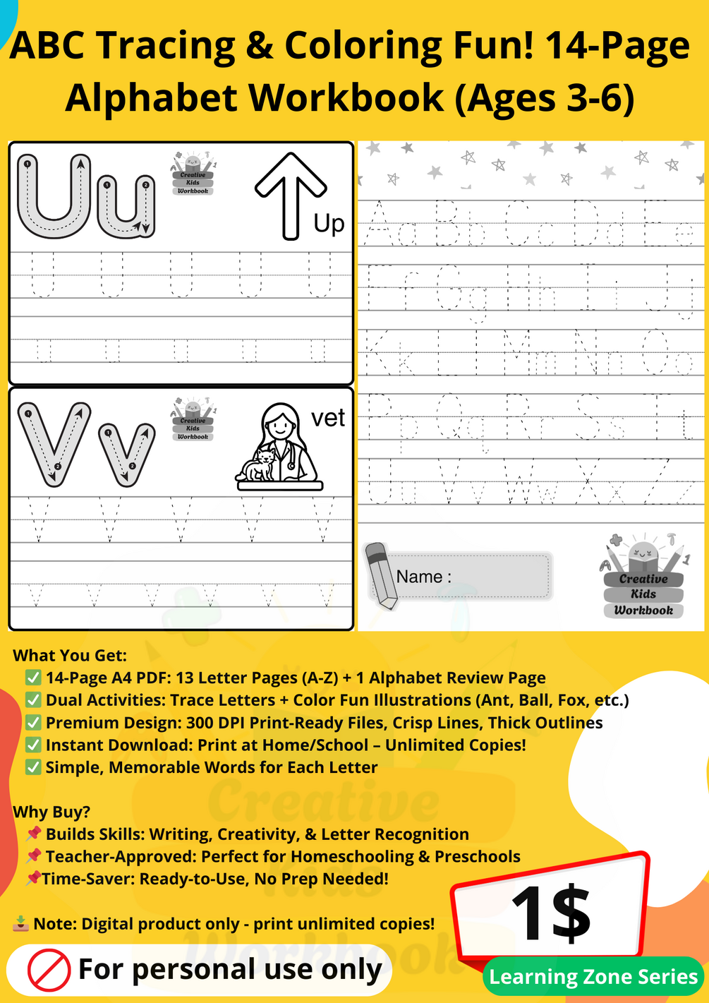 High-Quality Alphabet Tracing Workbook (A-Z) – 14 Printable A4 ...