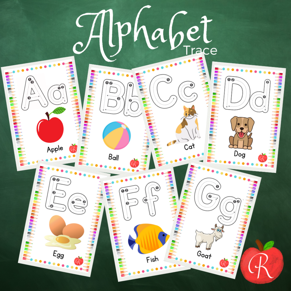 Alphabet Tracing Flashcards with Pictures - Fun Learning for Kids. 4 ...