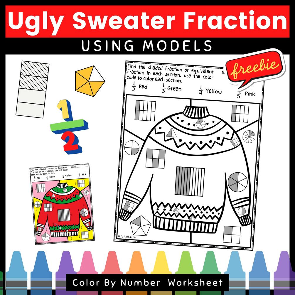FREE Ugly Winter Sweater COLOR by NUMBER | Practice EQUIVALENT FRACTIONS