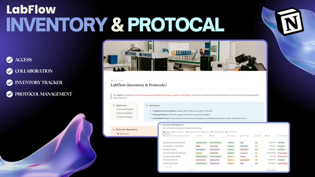 LabFlow (Inventory & Protocols ) Notion Template