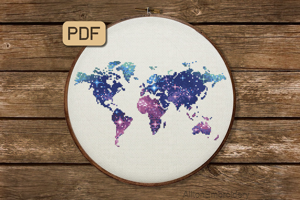 World Map Cross Stitch Pattern