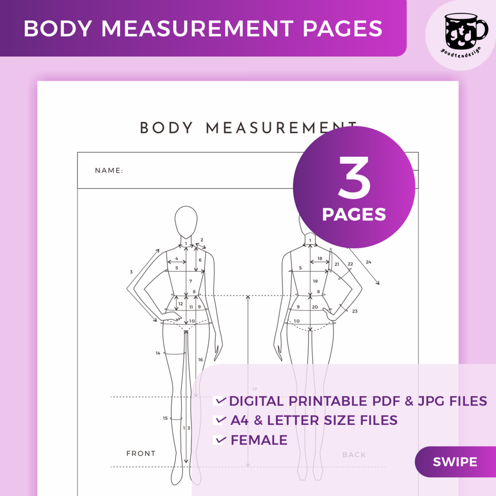 Female Body Measurements for Sewing Journal Pages