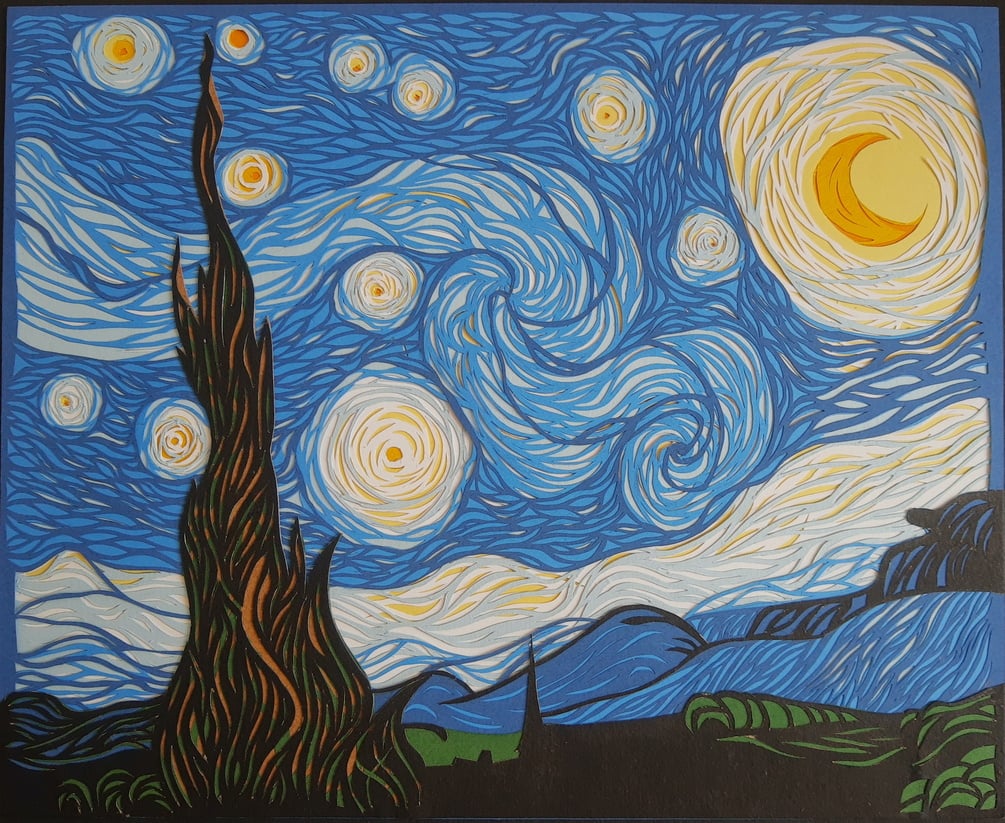 Starry Night Kirie Paper Cutting Template (10 layers, intermediate ...