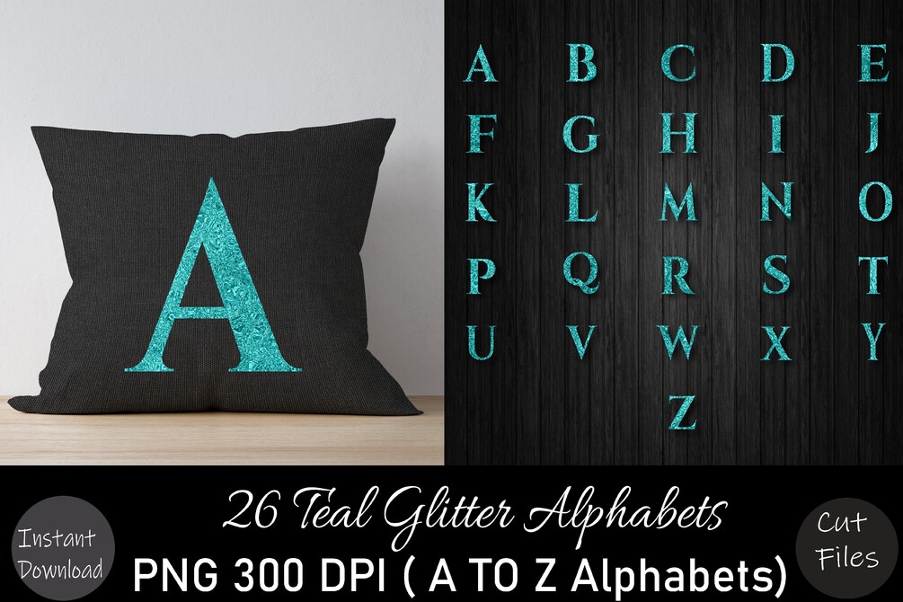 Teal Glitter A to Z Alphabets Set